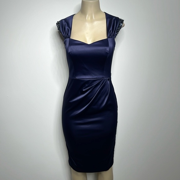 debut | Dresses | Debut Size 8 Blue Satin Sheath Dress | Poshmark